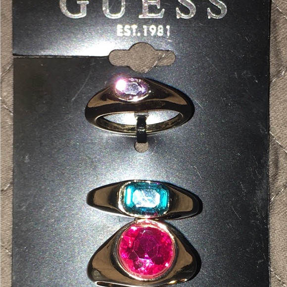 Guess | Jewelry | Brand New Guess Stackable Rings Gold W Crystals 3 ...